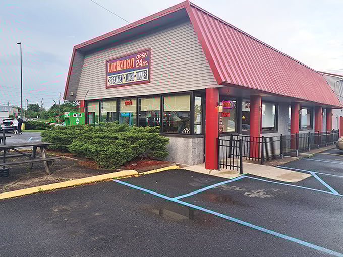 The red-roofed beacon of breakfast hope stands proudly on Scranton Carbondale Highway, promising 24-hour comfort food for hungry souls.