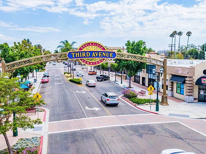 Suburban paradise meets natural splendor in Chula Vista, where red-tiled roofs complement the stunning backdrop of mountains and reservoir waters.