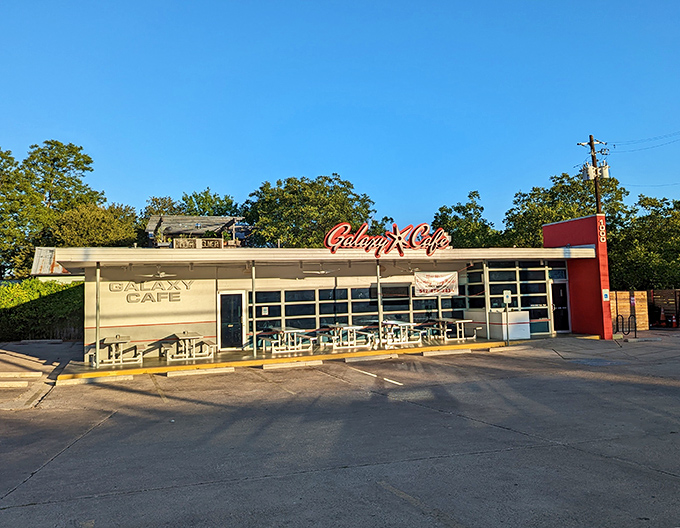 The retro-modern facade of Galaxy Cafe beckons like a culinary spaceship that's landed in Austin with a mission to serve stellar breakfasts.