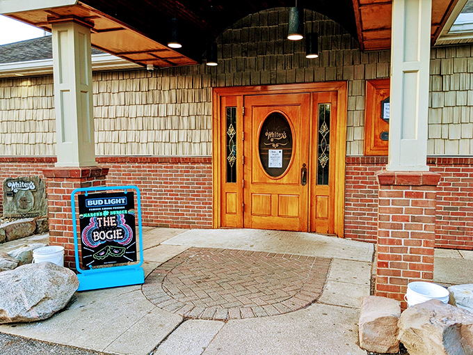The timber-framed entrance to Whitey's welcomes you like a warm hug from an old friend who happens to make killer chili.