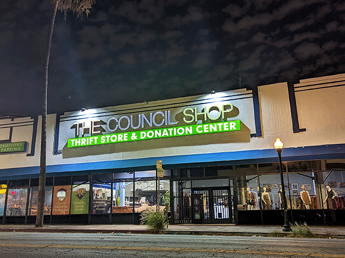 The Council Shop's illuminated storefront beckons night owls and early birds alike, promising treasures behind its unassuming fa&ccedil;ade on Fairfax Avenue.