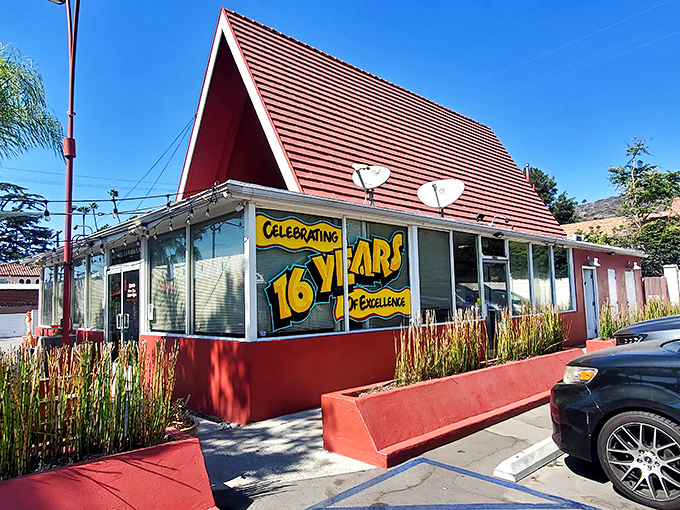 That iconic A-frame with its cherry-red roof isn't just eye-catching architecture&mdash;it's a beacon of sandwich salvation in Eagle Rock's culinary landscape.