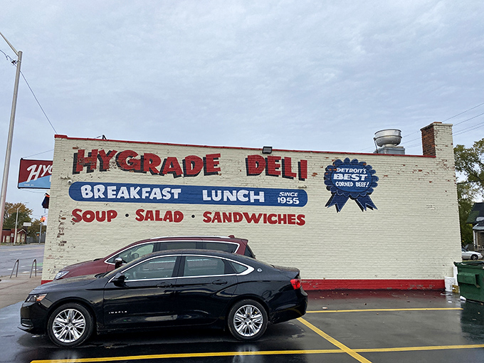 The unassuming brick exterior of Hygrade Deli stands as Detroit's sandwich sentinel, promising delicious treasures within its humble walls.