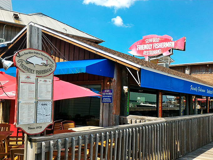 This weathered beauty proves that the best seafood joints never need fancy facades to draw crowds.