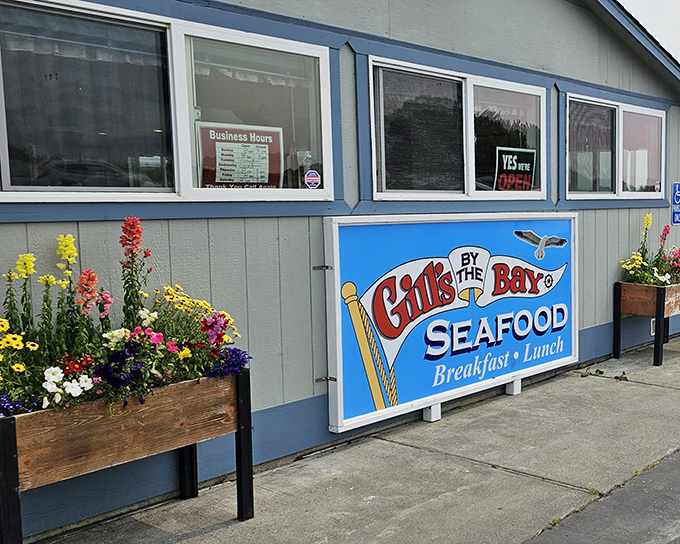 The unassuming blue exterior of Gill's By the Bay proves once again that culinary treasures often hide in plain sight along California's northern coast.