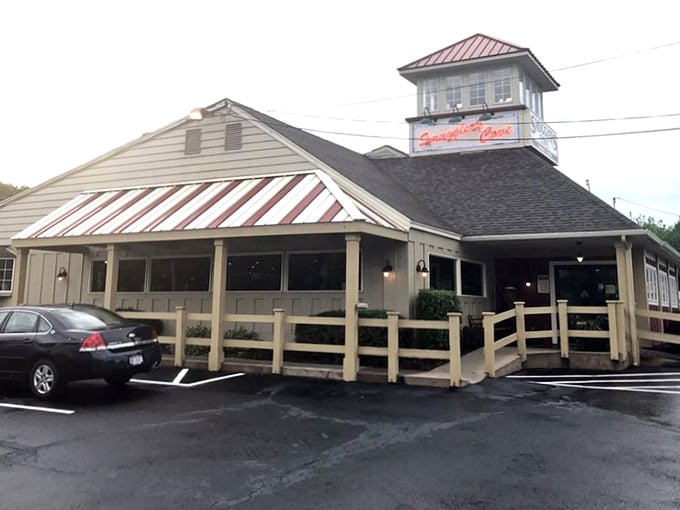 The nautical cupola crowning Smuggler's Cove stands like a lighthouse for hungry travelers, beckoning seafood lovers to this unexpected maritime haven in the Poconos.