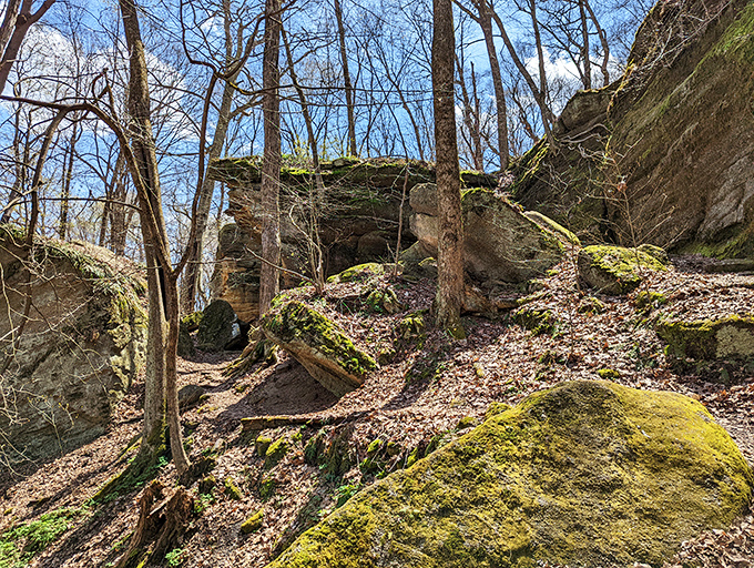 Nature's own jigsaw puzzle! Massive moss-covered boulders create a labyrinth that makes you feel like you've stumbled onto the set of "The Hobbit."