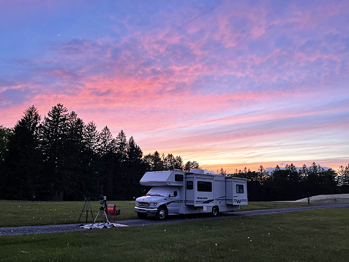 Mother Nature's light show begins at dusk, when RVs settle in and astronomers prepare for the celestial theater that makes Cherry Springs legendary.
