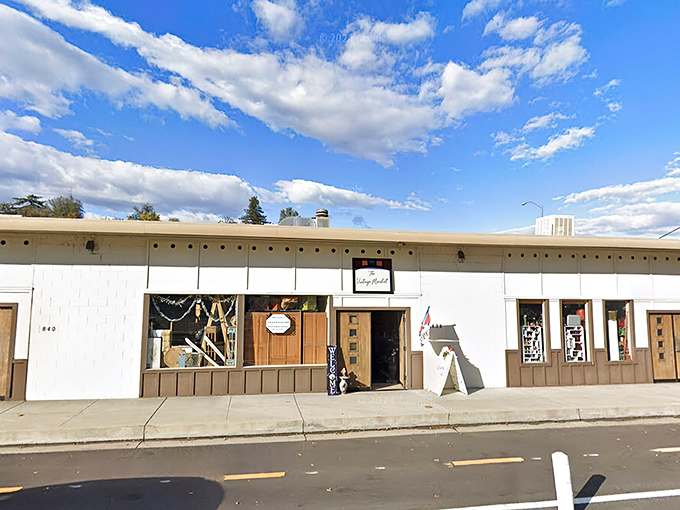 The unassuming exterior of The Vintage Market in Redding hides a wonderland of treasures within, like a book you can't judge by its cover.