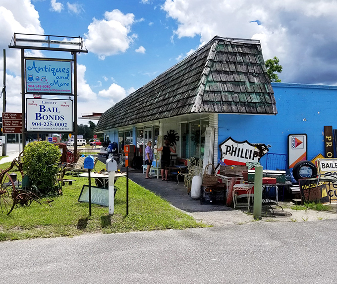The bright blue exterior says "treasure inside" louder than any neon sign could. Florida's version of Ali Baba's cave awaits!