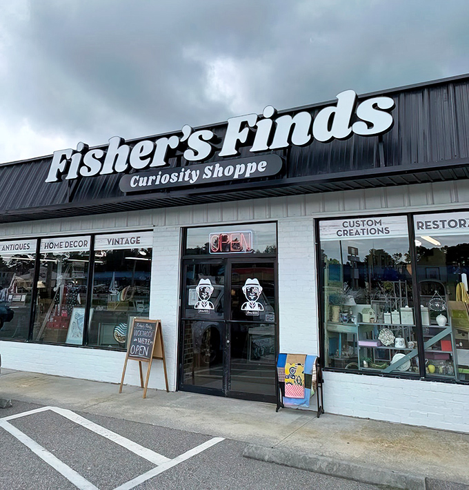 Fisher's Finds welcomes treasure hunters with its unassuming storefront. Like a poker player with a royal flush, it keeps its best cards hidden inside.