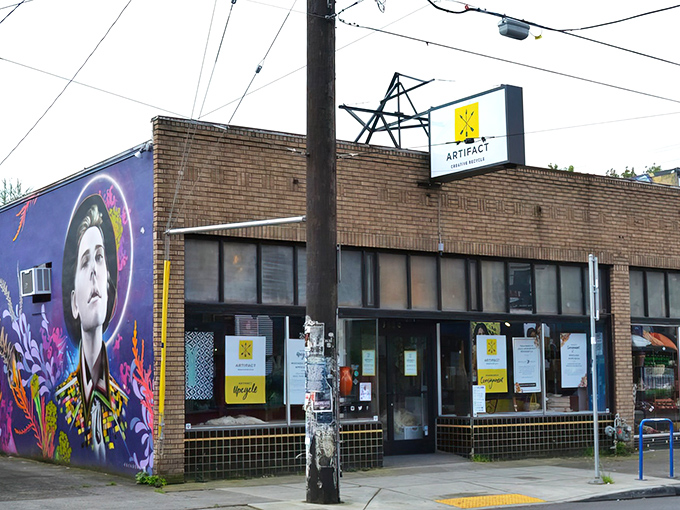 The brick building with its vibrant mural makes a statement before you even step inside &ndash; Portland's artistic spirit on full display.