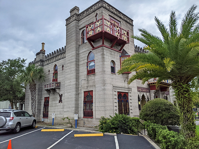 Villa Zorayda's striking exterior stands like a Moorish mirage in St. Augustine, where Spanish colonial architecture meets Arabian Nights fantasy.