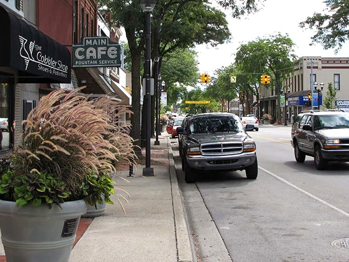 Superior Street showcases Alma's timeless charm with vintage storefronts and planters that don't need Instagram filters to look good.