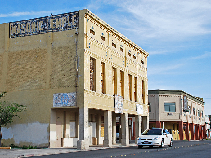 The historic Masonic Temple stands as a testament to El Centro's past, its weathered fa&ccedil;ade telling stories that stretch back generations.