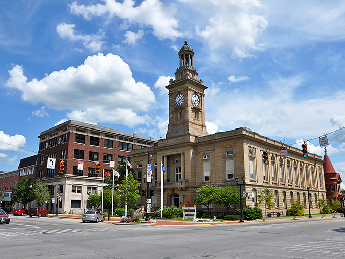 Norwalk's downtown vista unfolds like a Norman Rockwell painting come to life, where blue skies and historic architecture create the perfect small-town symphony.