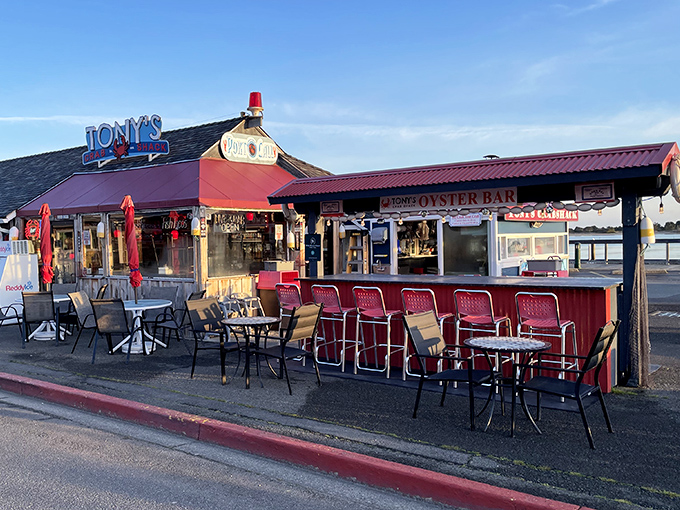 With its bright red accents, fun signs, and relaxed outdoor seating, Tony&rsquo;s Crab Shack in Bandon is a no-frills seafood spot that feels like a hidden coastal gem.
