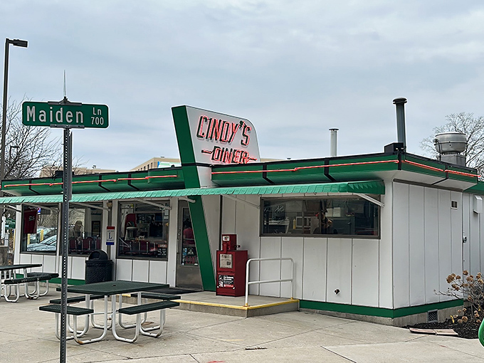 The classic Valentine diner car design of Cindy's stands proudly at the corner of Wayne and Harrison, a time capsule of Americana serving Fort Wayne's best breakfast.