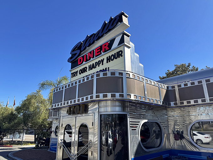 This gleaming silver time machine proves that sometimes the best dining adventures hide in plain sight.