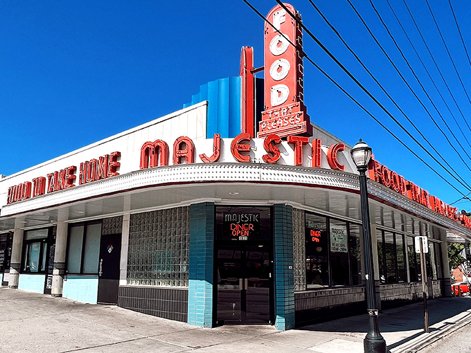 That iconic neon sign isn't just advertising—it's a time machine beckoning you to simpler days when breakfast solved everything.
