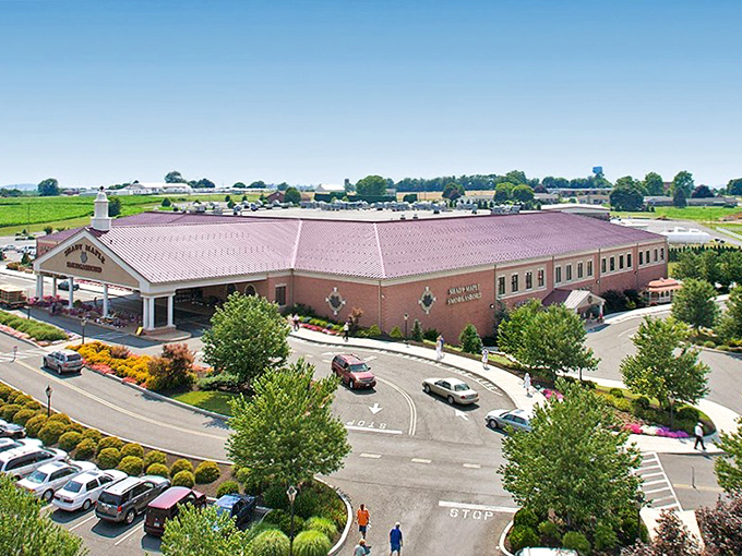 The evening glow transforms this Lancaster County landmark into something that looks downright magical from the parking lot.