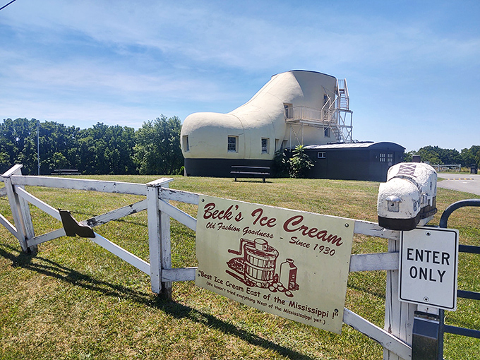 The ultimate footwear upgrade! This giant work boot along Route 30 proves that sometimes, you really can live in your shoes.