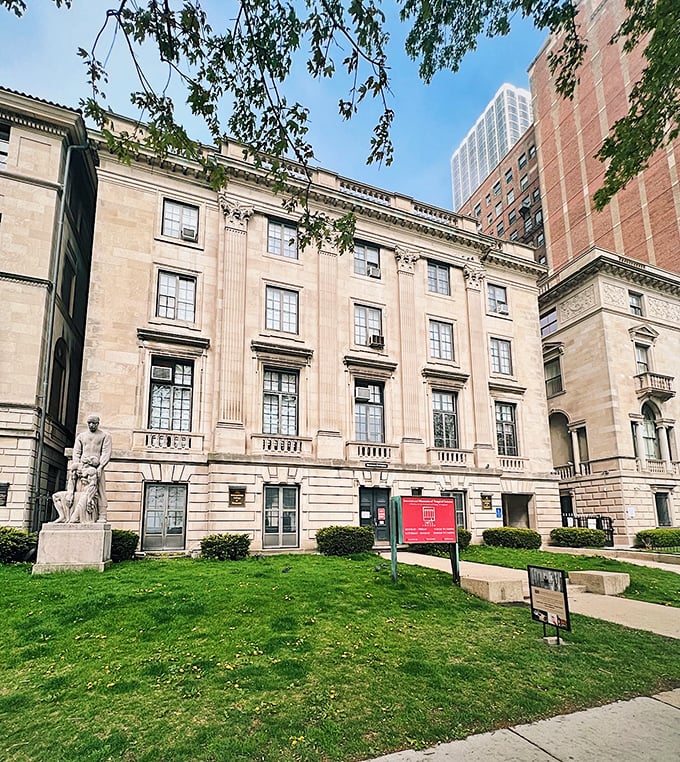 Stately limestone elegance hides macabre treasures within. This Gold Coast mansion looks more "diplomatic residence" than "home of historical amputation saws."