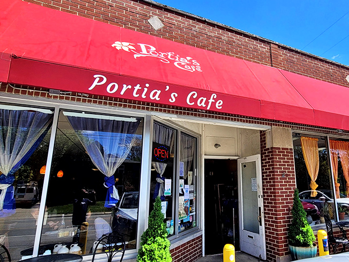 Portia's signature red awning beckons like a culinary lighthouse on an otherwise unassuming Columbus street. Prepare to be transformed!