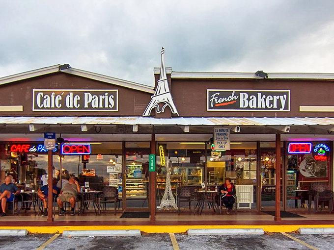 The iconic Eiffel Tower sign beckons hungry travelers to this unassuming strip mall gem. French paradise found in the most Florida of locations!