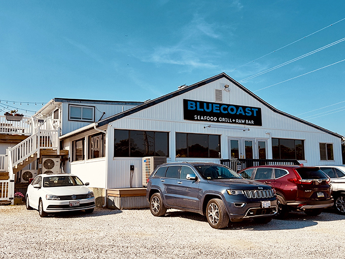 The classic coastal charm of Bluecoast's exterior says "vacation" even if you're just playing hooky from work on a Tuesday afternoon.