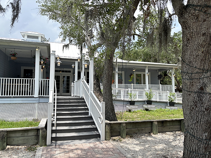 Sunset welcomes you to Aunt Kate's with a golden glow, where weathered oaks and waterfront views set the stage for seafood magic. 