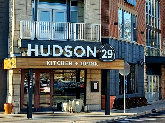 Hudson 29's modern exterior blends urban sophistication with Midwestern warmth&mdash;like that friend whose home always feels more stylish than yours, yet completely welcoming.