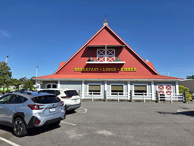 The iconic red barn roof isn't just architectural showmanship&mdash;it's a beacon of breakfast hope standing proud against the South Carolina sky. 