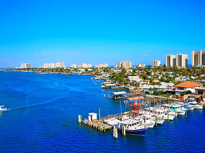 Palm-lined streets and pastel storefronts create that quintessential Florida vibe where you half expect Jimmy Buffett to stroll by with a margarita.