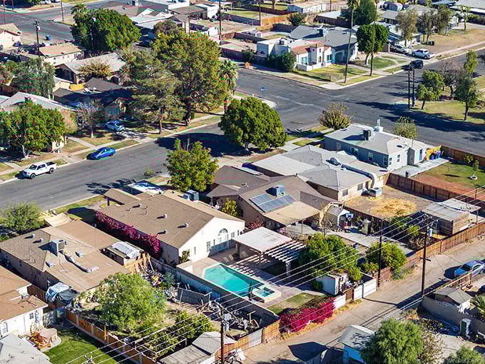 Main Street Brawley stretches toward the horizon under that impossibly blue desert sky, where small-town charm meets agricultural might.