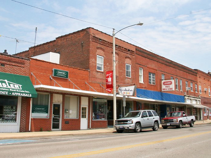 Staunton's Main Street: Classic brick storefronts stand like sentinels of small-town charm, where parking spots are plentiful and nobody's in a hurry to fill them.