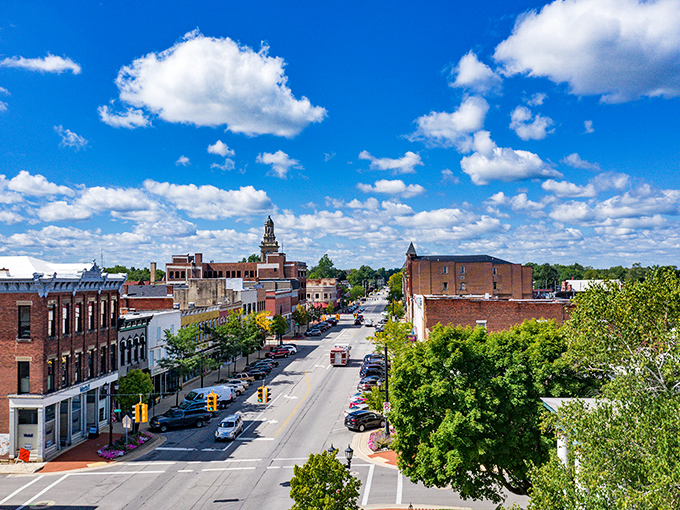 Norwalk's downtown vista unfolds like a Norman Rockwell painting come to life, where blue skies and historic architecture create the perfect small-town symphony.