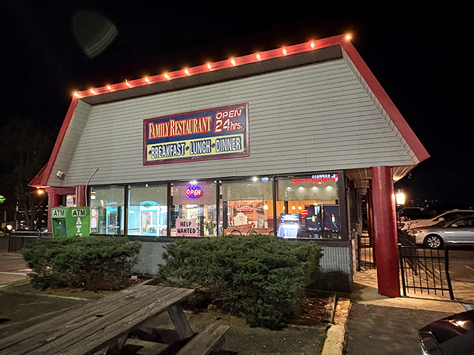 The red-roofed beacon of breakfast hope stands proudly on Scranton Carbondale Highway, promising 24-hour comfort food for hungry souls.