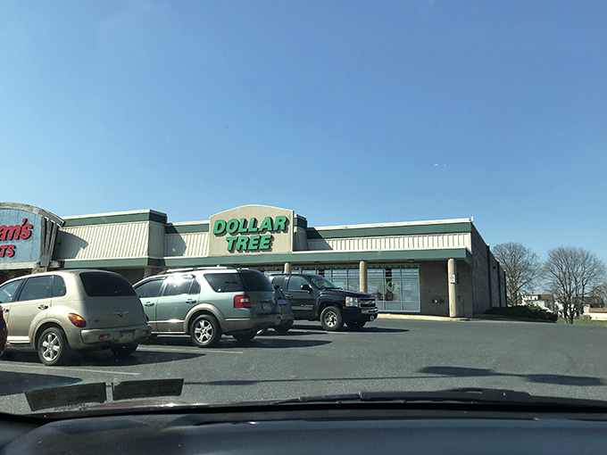 The unassuming facade of Dollar Tree in Lebanon, PA &ndash; where bargain hunters find their Shangri-La under those iconic green letters. 