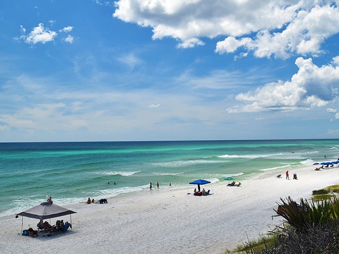 Mother Nature showing off her color palette at Seagrove Beach, where the emerald waters meet cotton candy skies in perfect harmony.