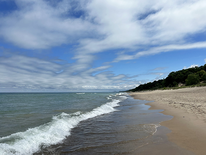 Where lake meets sky in perfect harmony. Indiana Dunes offers the kind of shoreline vista that makes you forget you're in the Midwest and not on some exotic coast.