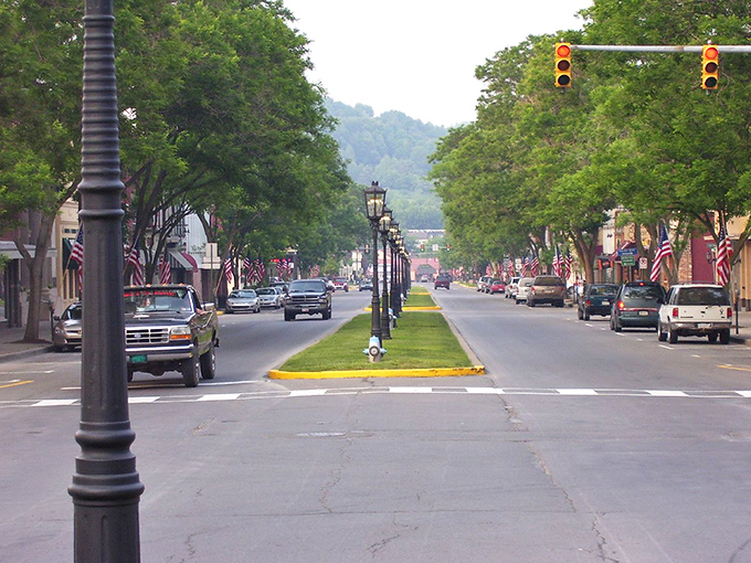 Wellsboro's Main Street feels like time travel with modern conveniences &ndash; gas lamps line a boulevard where American flags flutter and neighbors still wave hello.