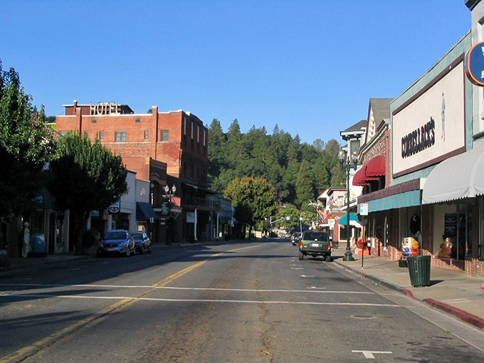 Placerville's Main Street whispers Gold Rush tales while offering modern comforts, all nestled against a backdrop of Sierra foothills that frame the scene like nature's own picture window.