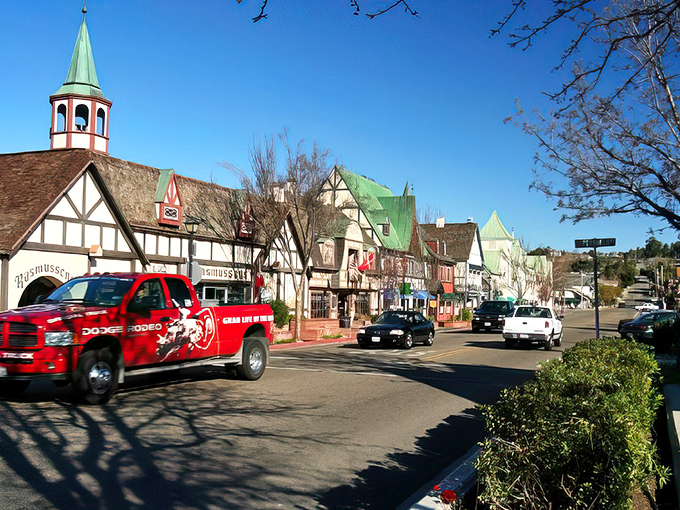 Solvang's main street looks like someone plucked a Danish village from a fairy tale and dropped it into California's wine country. Pure magic!