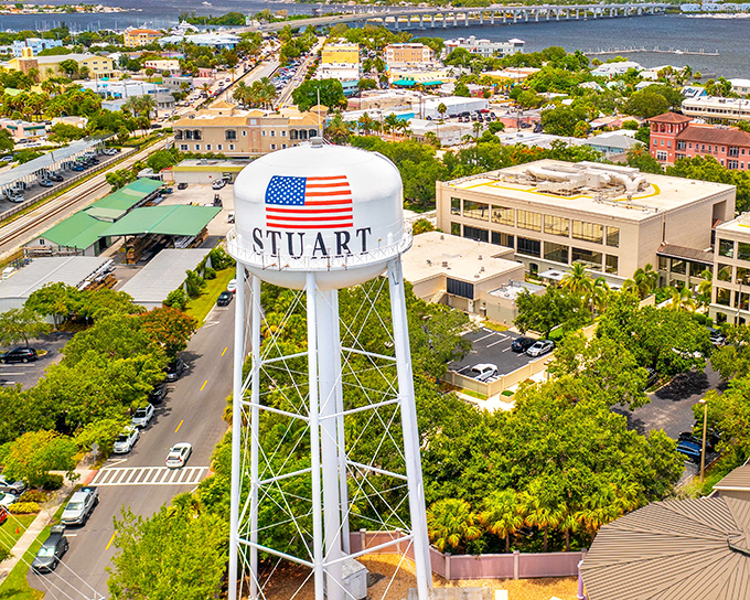 Stuart's iconic water tower stands proudly against the Florida sky, like a beacon calling out to retirees: "Your affordable paradise awaits right here!"