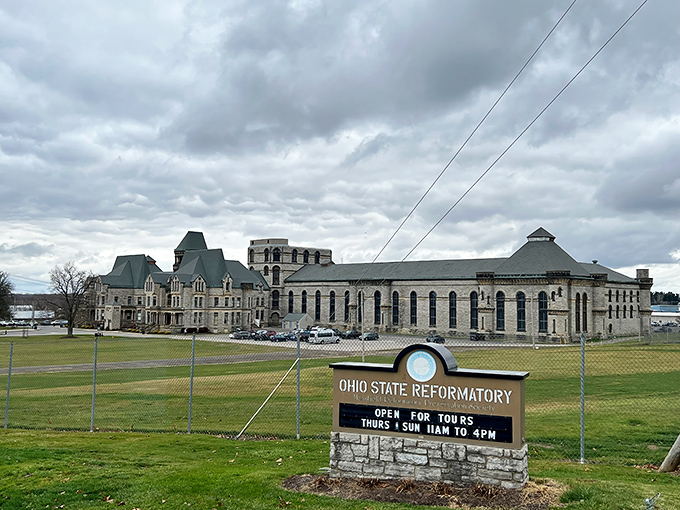 Gothic grandeur meets criminal history under moody Ohio skies. This imposing structure has intimidated visitors and inmates alike since the 1890s. 