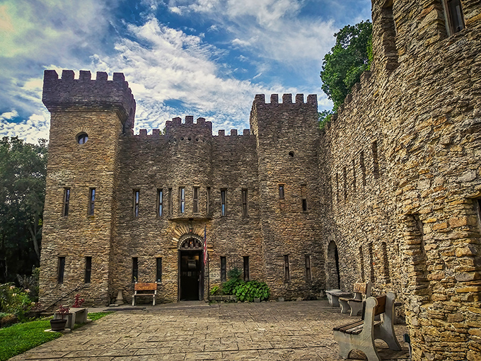 Stone towers rise like something from a medieval dream, complete with battlements that would make Rapunzel jealous.