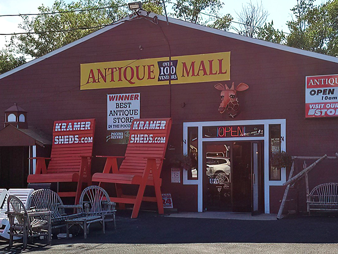 The burgundy barn with its whimsical giraffe head and horse statue isn't just quirky curb appeal&mdash;it's a siren call to treasure hunters everywhere.
