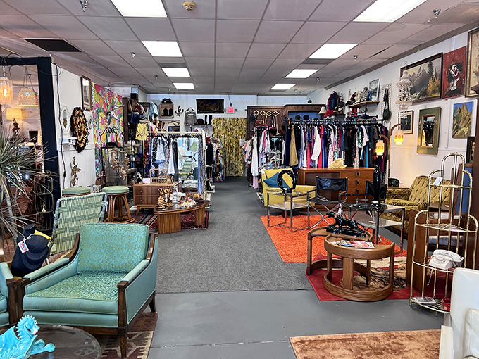 Mid-century heaven awaits! This corner vignette could convince even the most stubborn minimalist that maybe&mdash;just maybe&mdash;more is actually more.