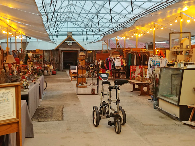 The treasure hunt begins! Finders Keepers' distinctive red buildings and outdoor vendor tents promise adventures in bargain hunting.